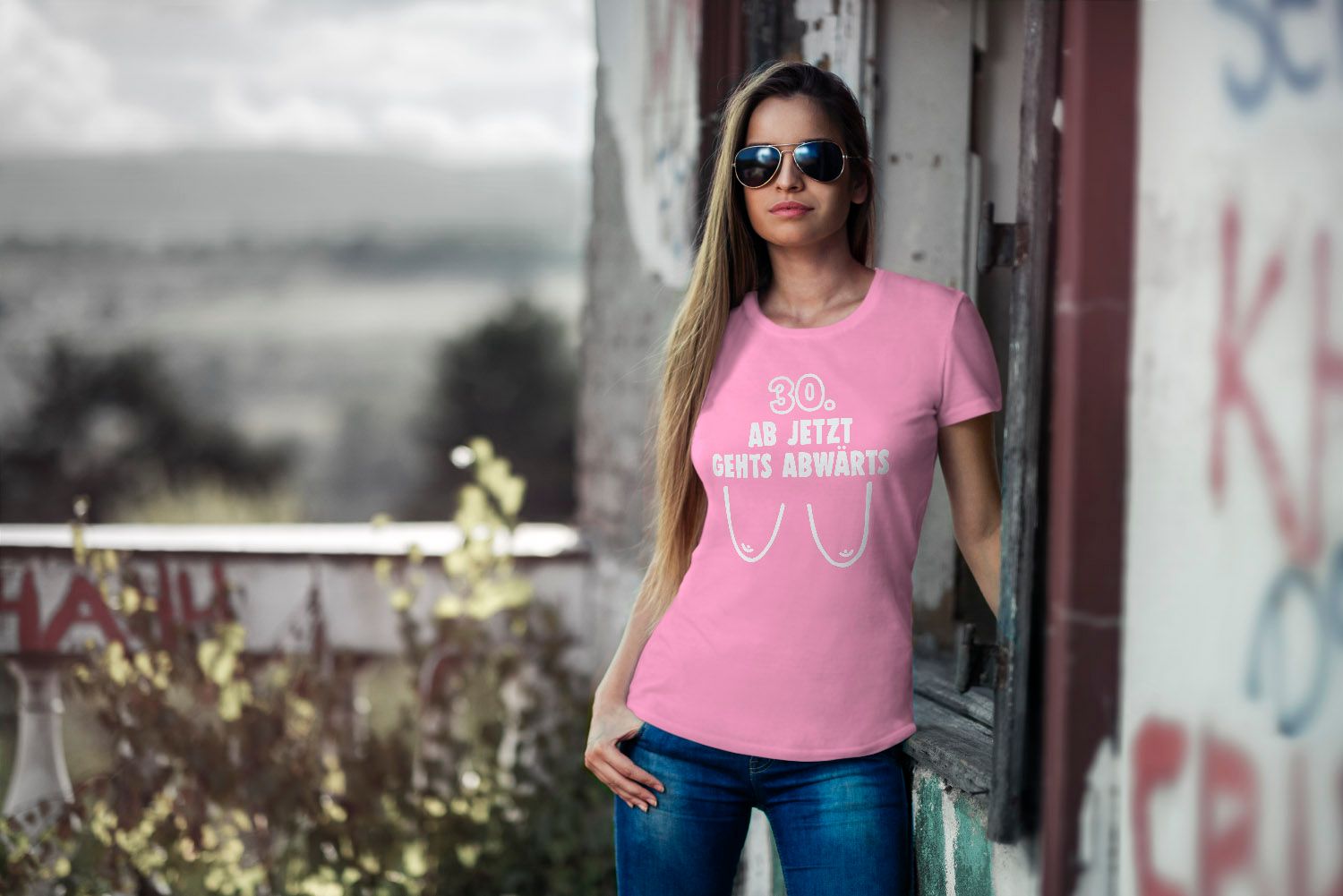 Damen T-Shirt 30. Geburtstag Ab jetzt gehts abwärts Spruch runder ... Damen T-Shirt 30. Geburtstag Ab jetzt gehts abwärts Spruch runder ...