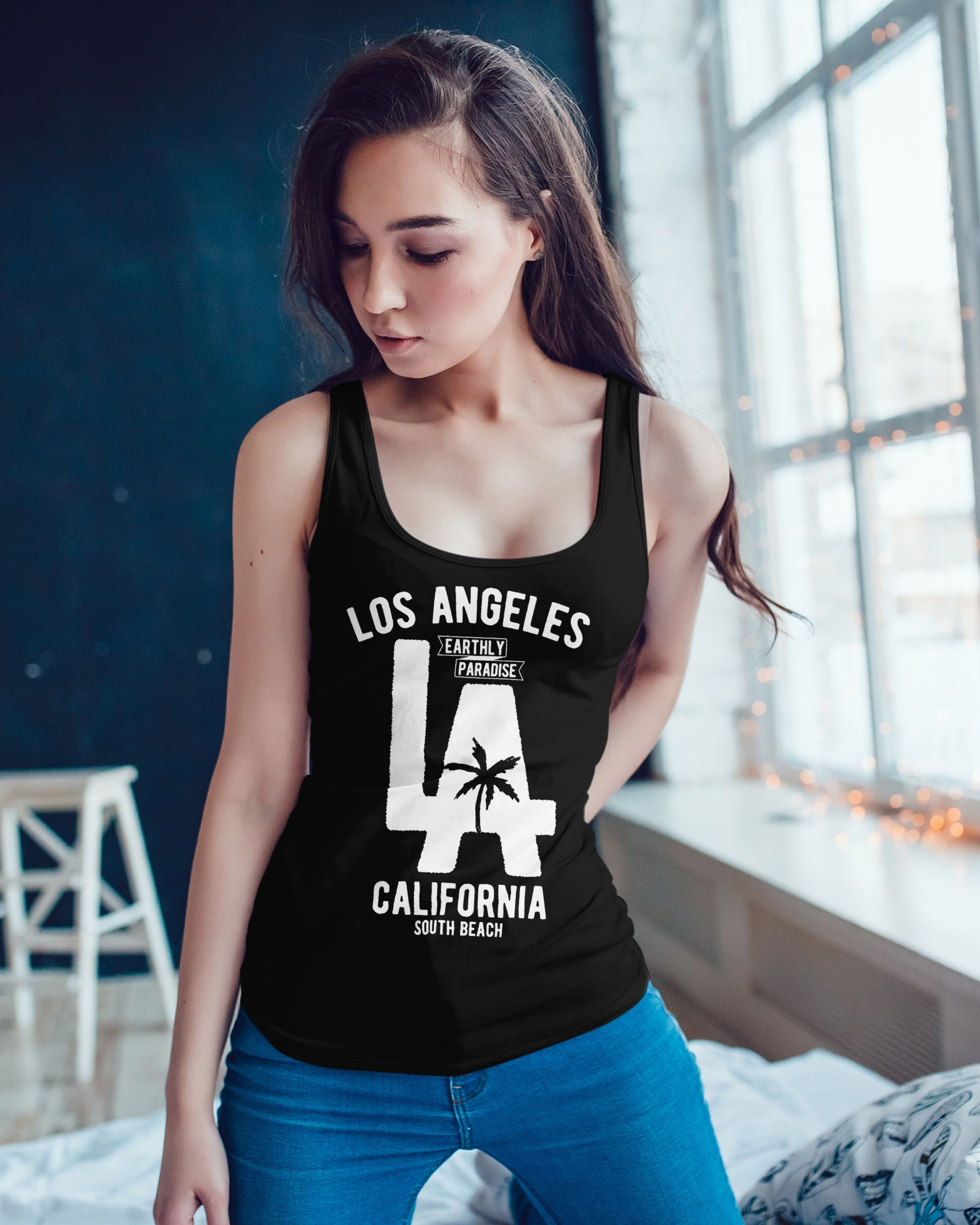 Damen Tank Top Los Angeles California LA Palme Racerback Tanktop Neverless® | Akowi