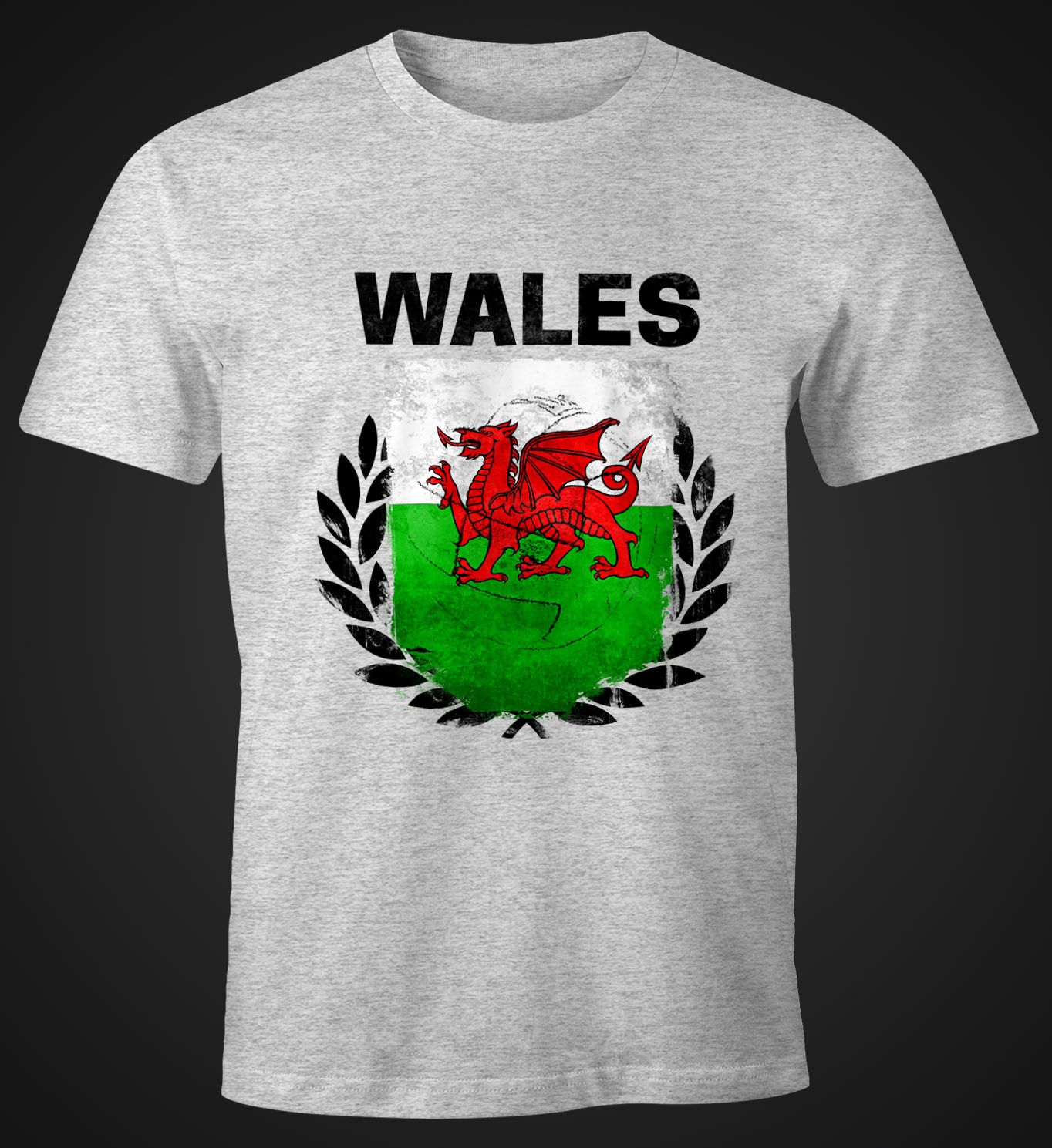 EM WM T-Shirt Herren Fußball Wales Flagge Vintage Fanshirt MoonWorks ...