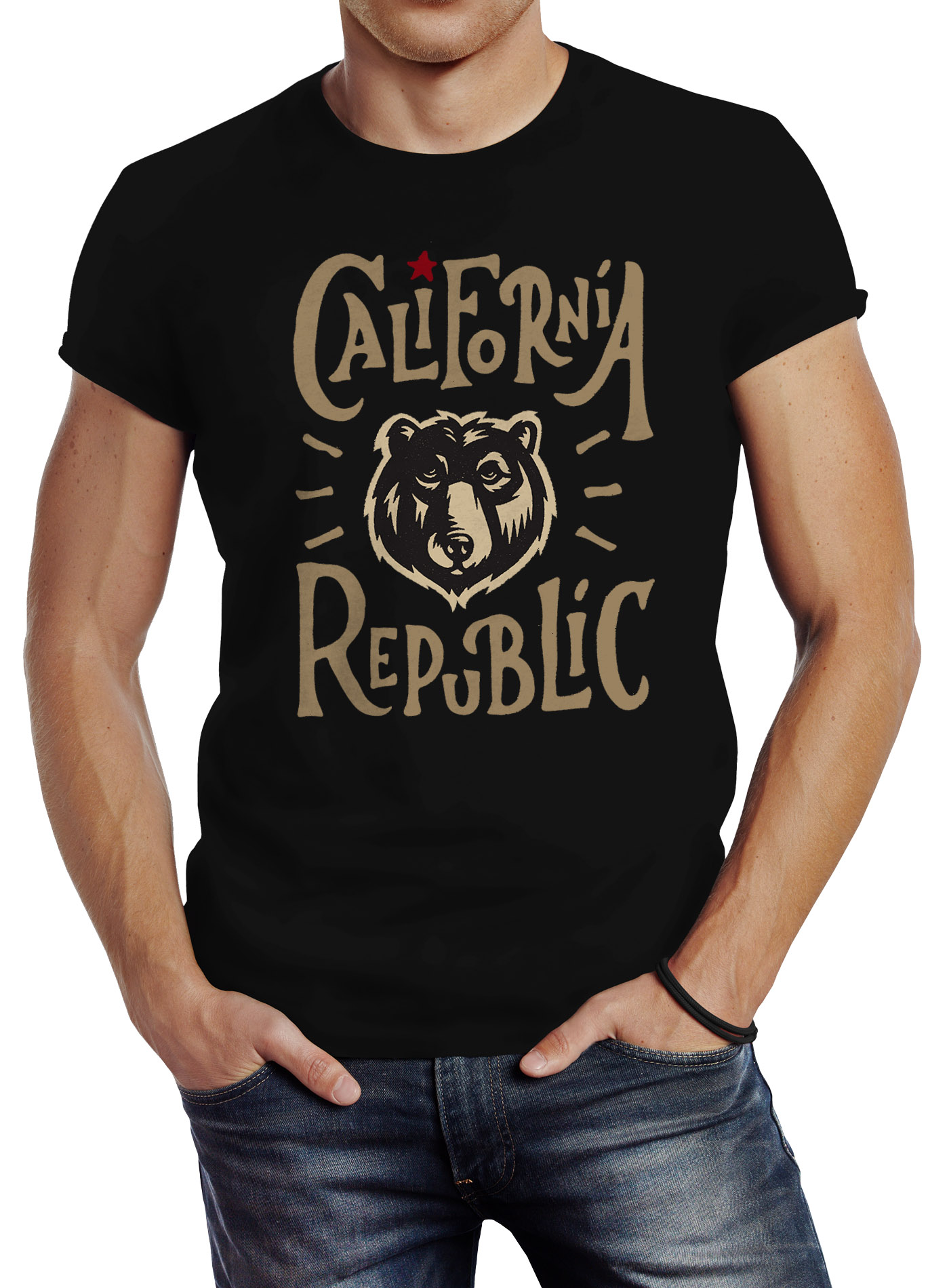 Herren T-Shirt California Republic Bär Grizzlybär Kalifornien Neverless ...