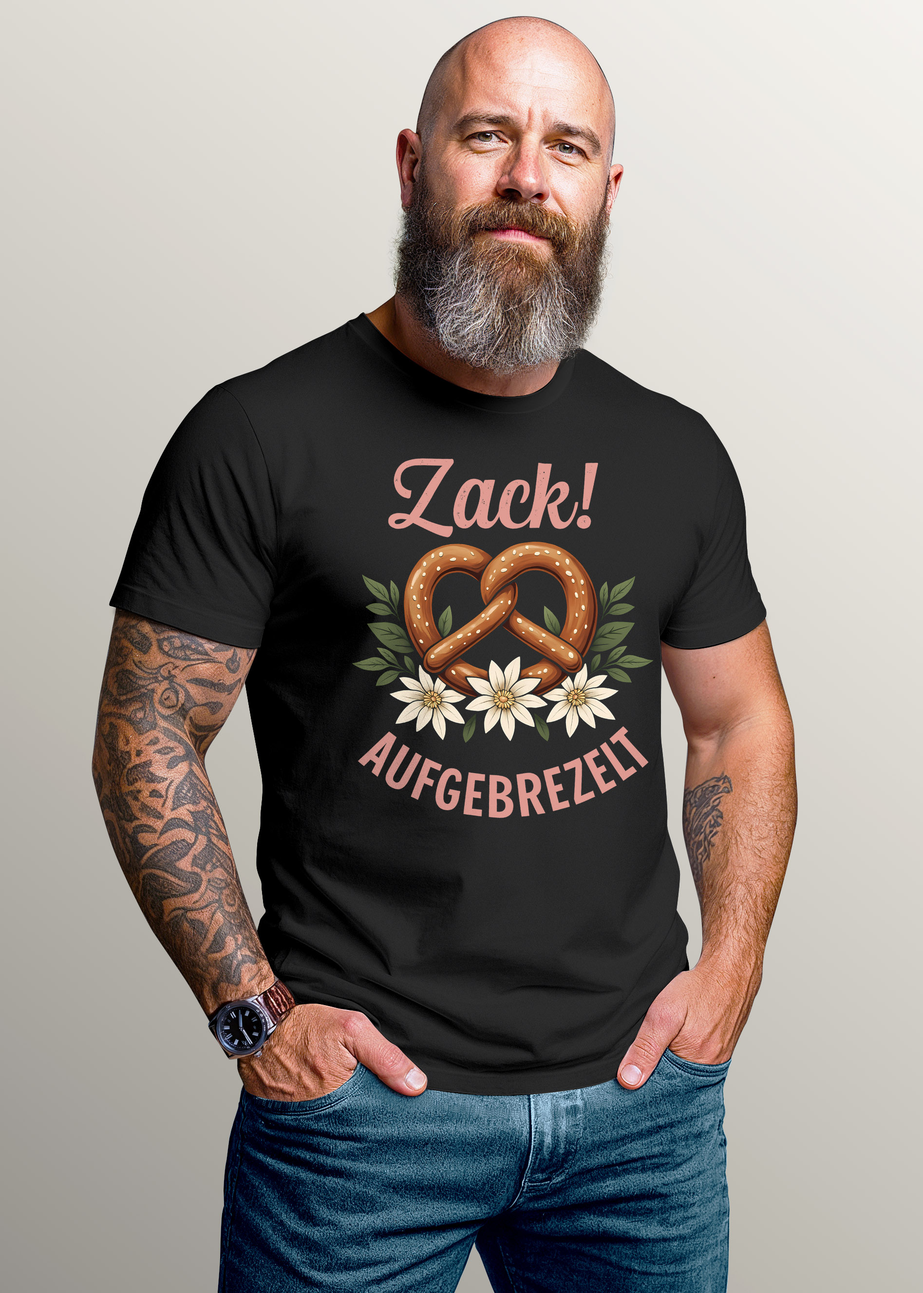 Herren T-Shirt für das Oktoberfest Zack Aufgebrezelt Brezel & Edelweiß ...