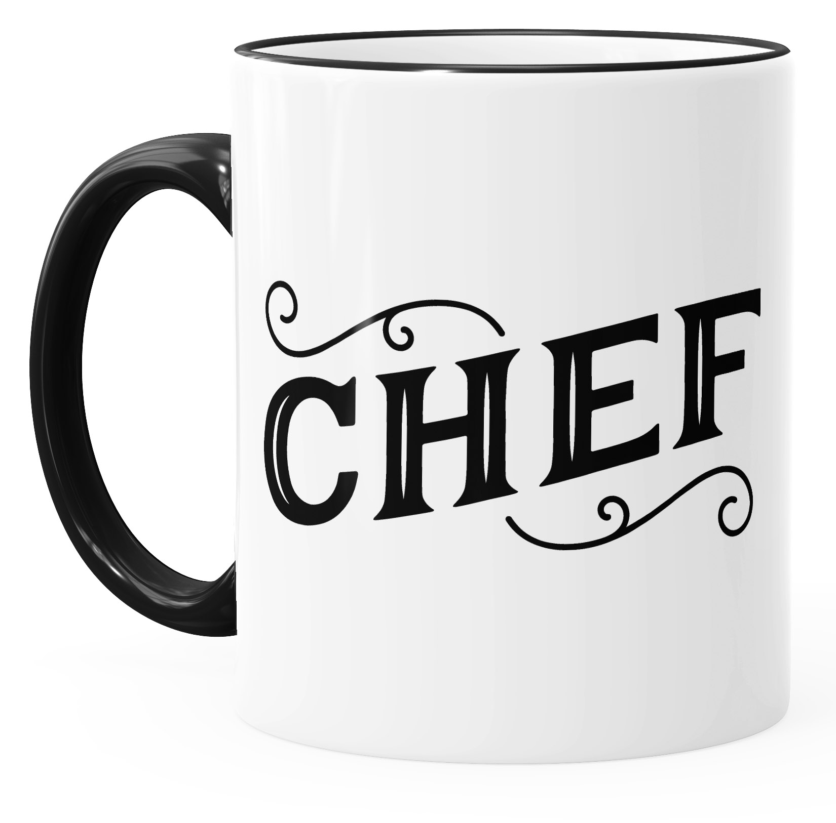 Kaffee-Tasse Chef mit Farbkante und farbigem Henkel MoonWorks® | Akowi