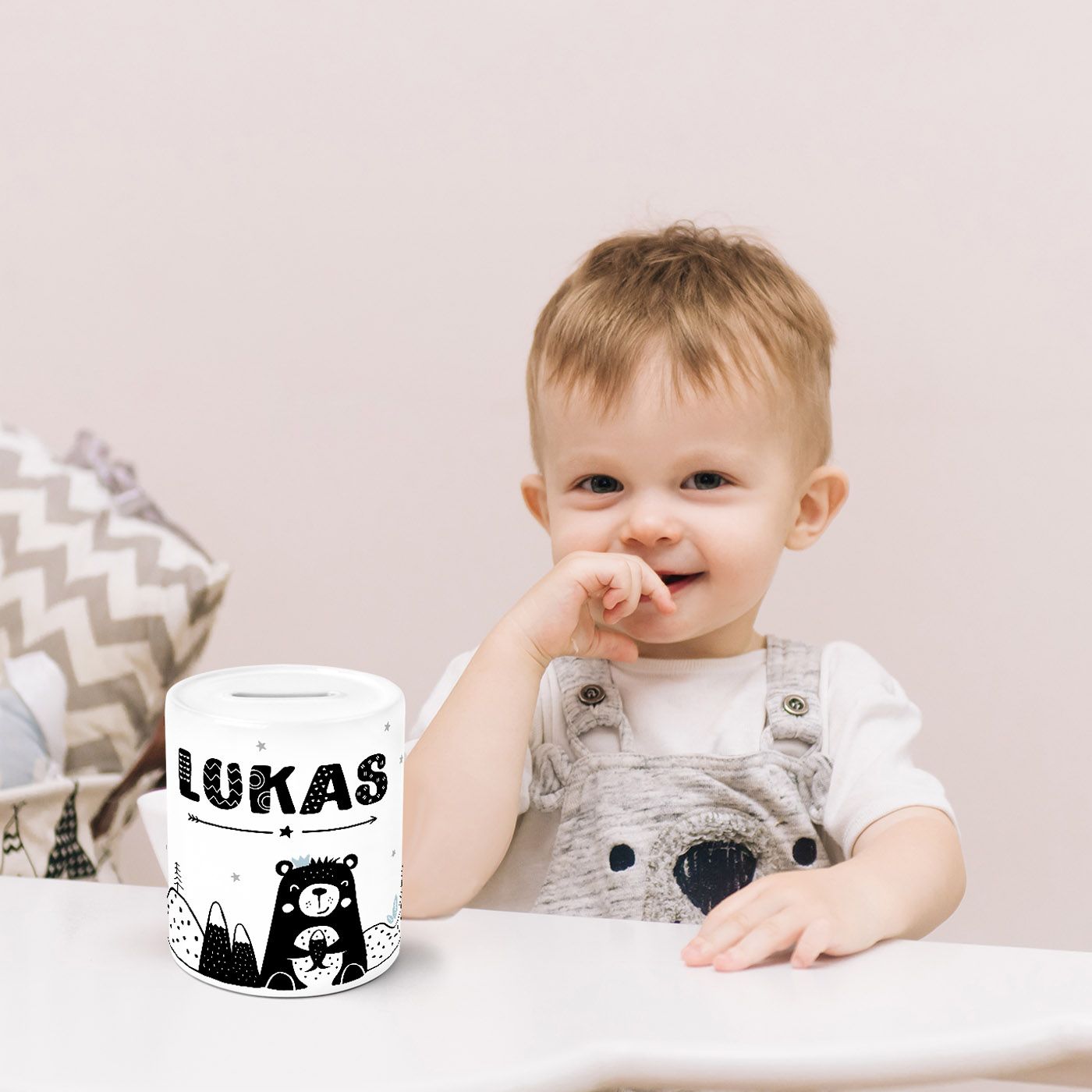 Kinder Spardose mit Namen Bär Tiere Skandi Style Sparschwein Keramik ...