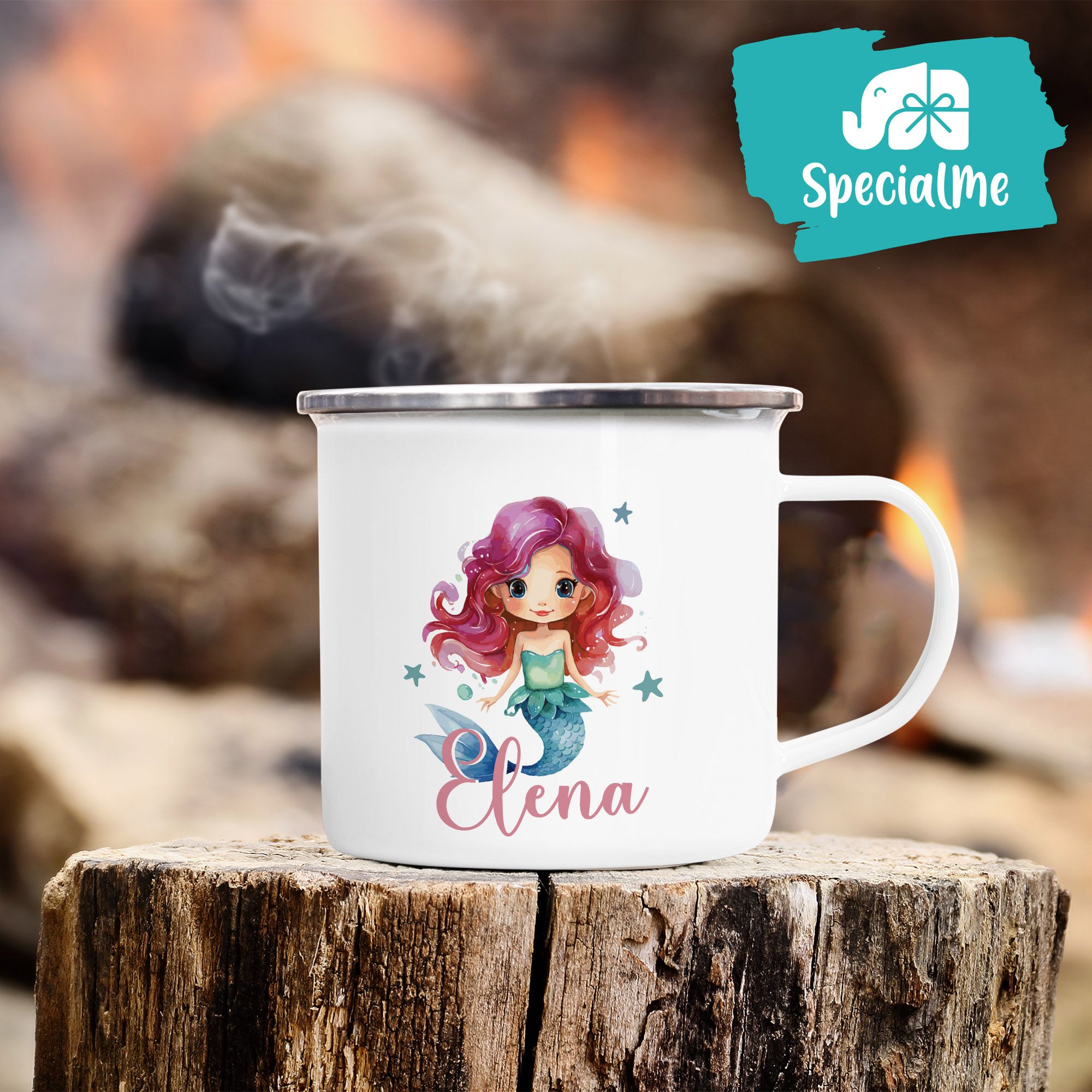 Kinder-Tasse Emaille personalisiert mit Namen Meerjungfrau Marmaid ...