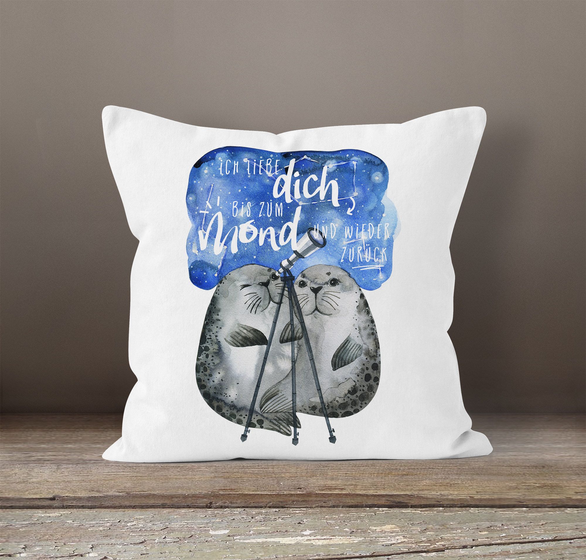 Kissen-Bezug Seehunde Robben Sterne Ich liebe dich bis zum Mond und ...