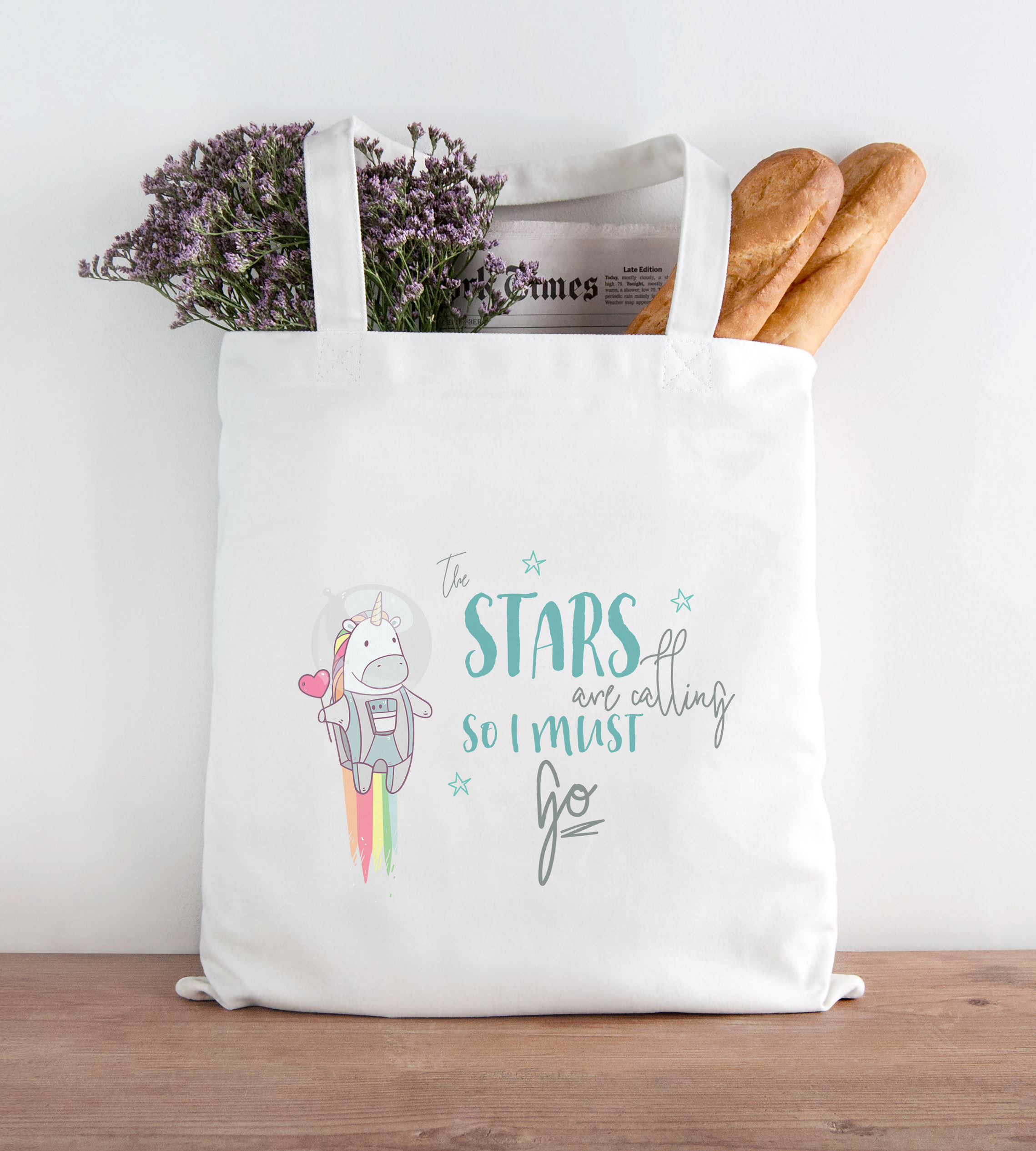 Stoffbeutel Einhorn Astronaut Spruch the stars are calling and i must ...