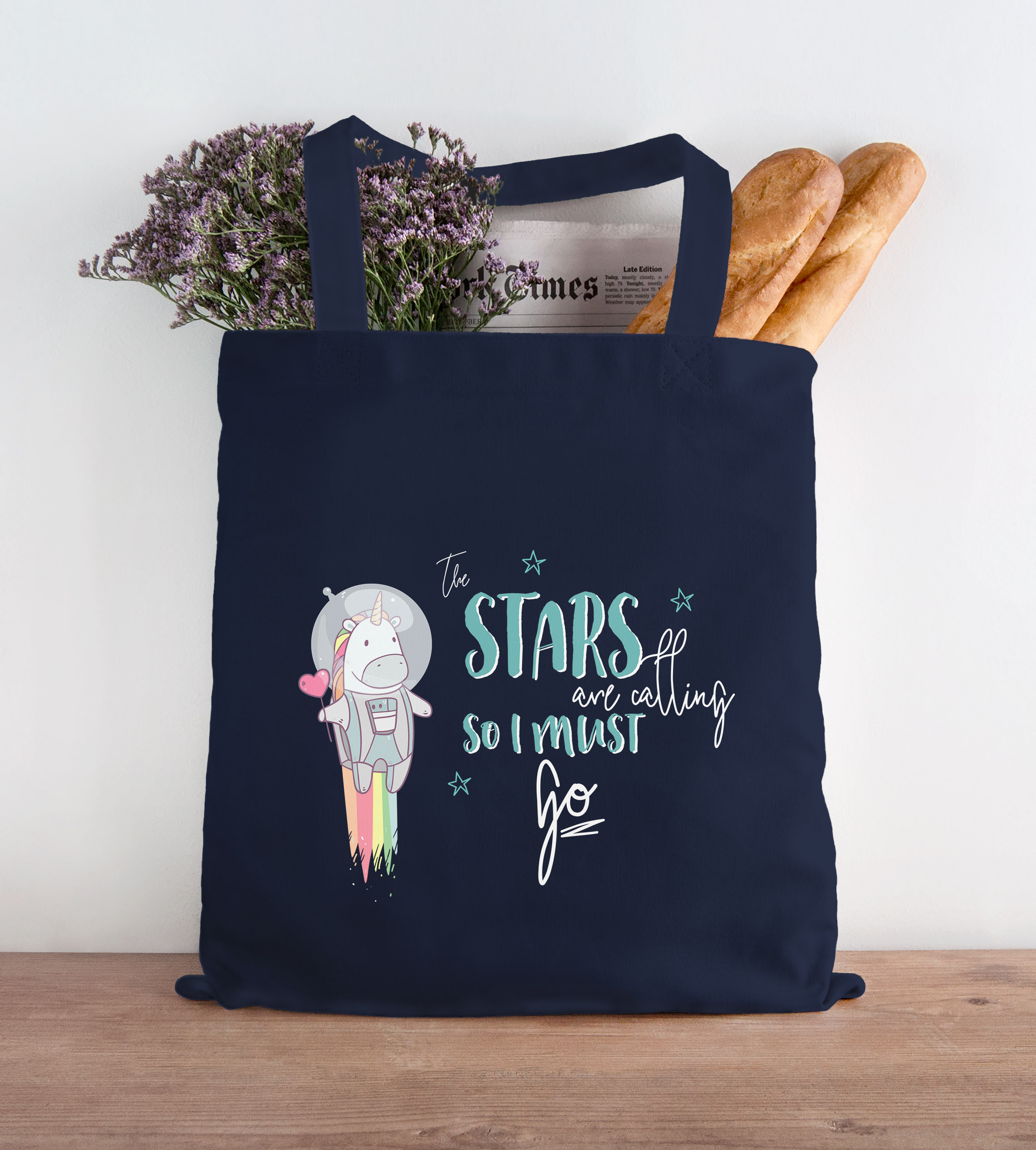 Stoffbeutel Einhorn Astronaut Spruch the stars are calling and i must ...